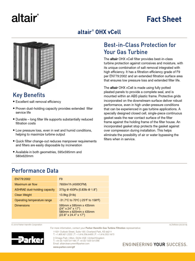 Altair004 Altair Ohx Vcell Fact Sheet | PDF | Filtration | Turbine