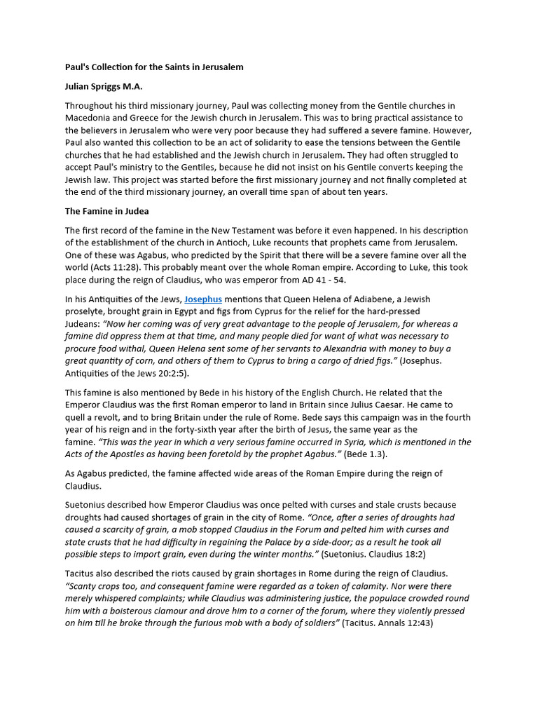 Famine In Jerusalem Acts 11 Pdf Paul The Apostle Acts Of The Apostles
