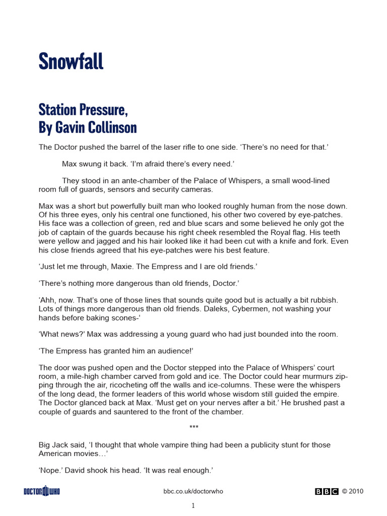 Doctor Who Adventure Calendar Day 24 Snowfall | PDF | The Doctor (Doctor Who) | Doctor Who