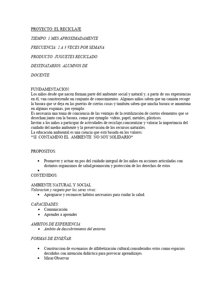Proyecto de Reciclaje | PDF | Reciclaje | Residuos