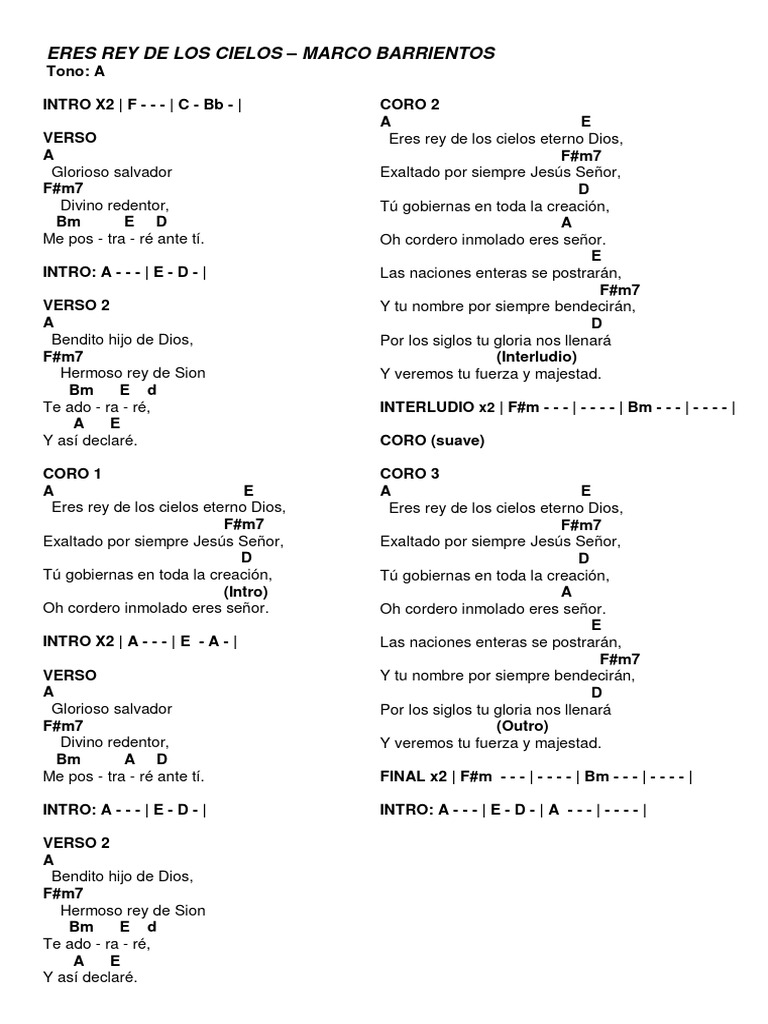 Eres Rey de Los Cielos - Acordes | PDF | Creencia religiosa y doctrina ...
