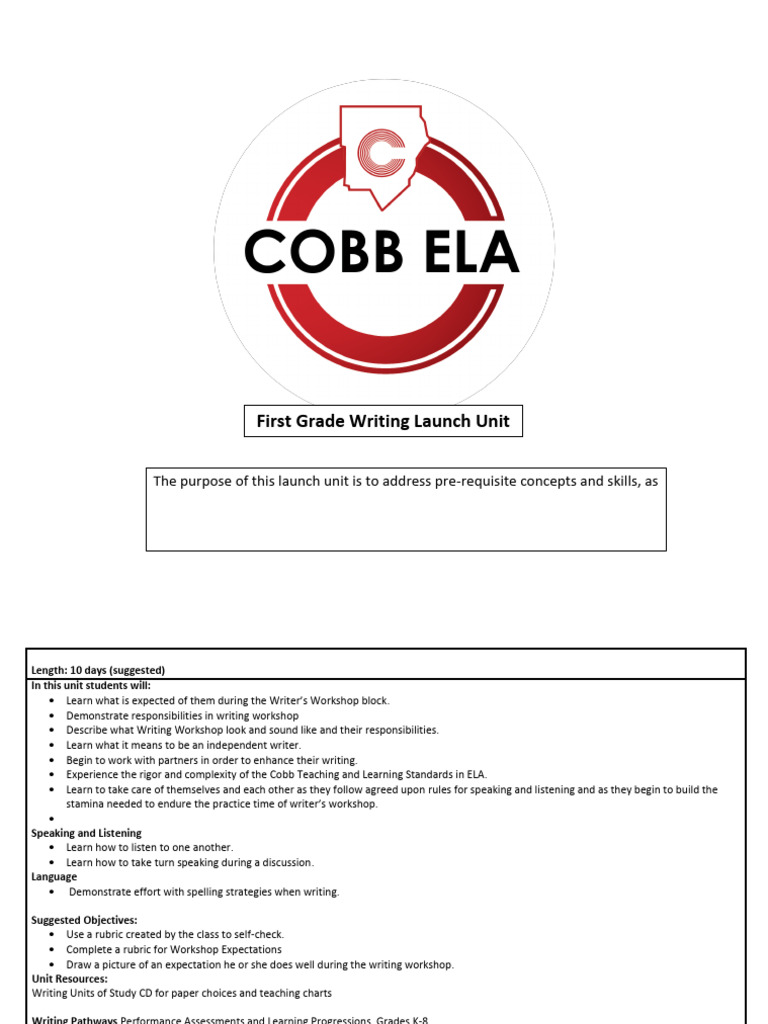 Revised 1st Grade Writing Launch Unit Overview and Lessons | PDF ...