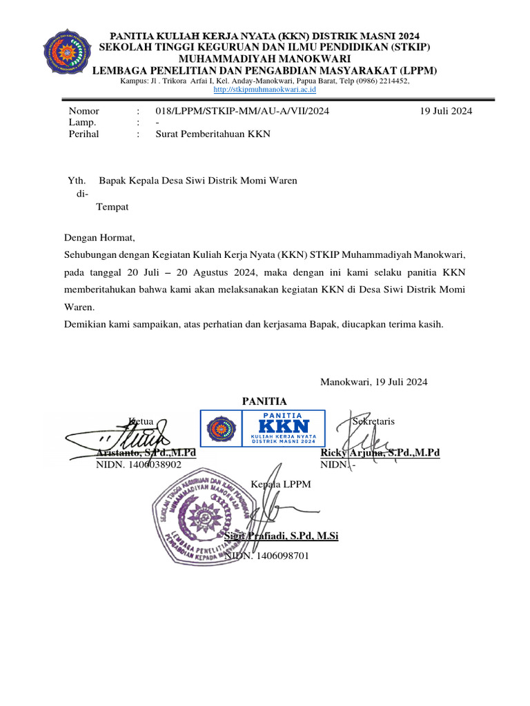 Surat KKN Siwi Dan Demini | PDF