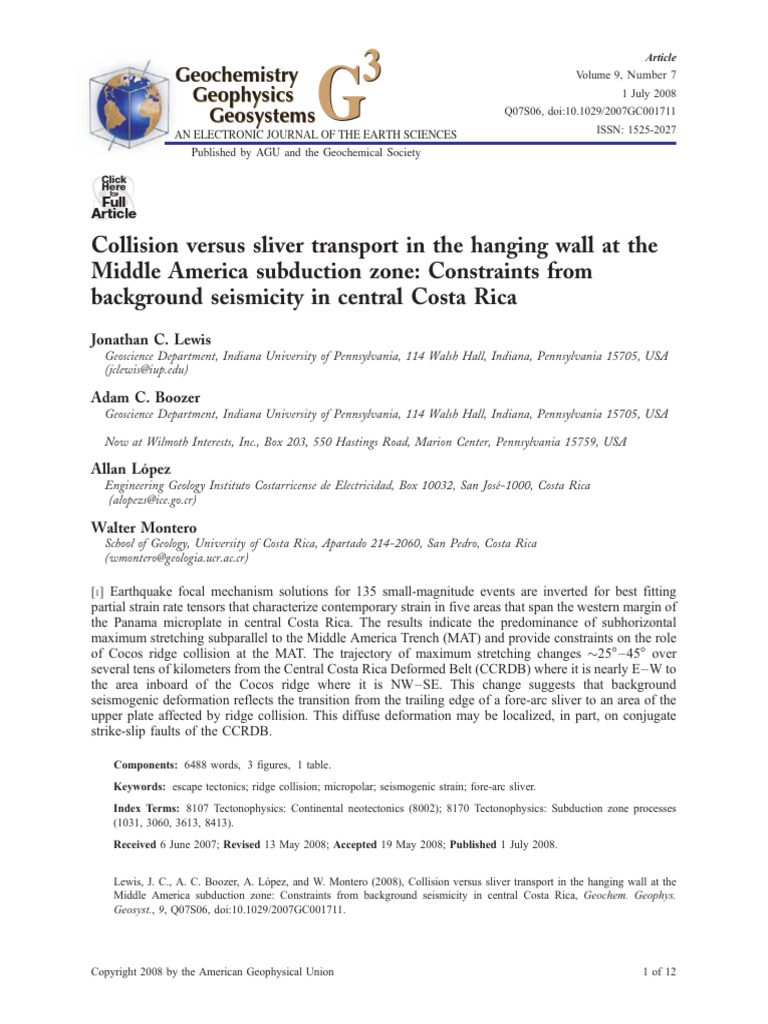 Collision Versus Sliver Transport in The Hanging Wall Seismicity in ...
