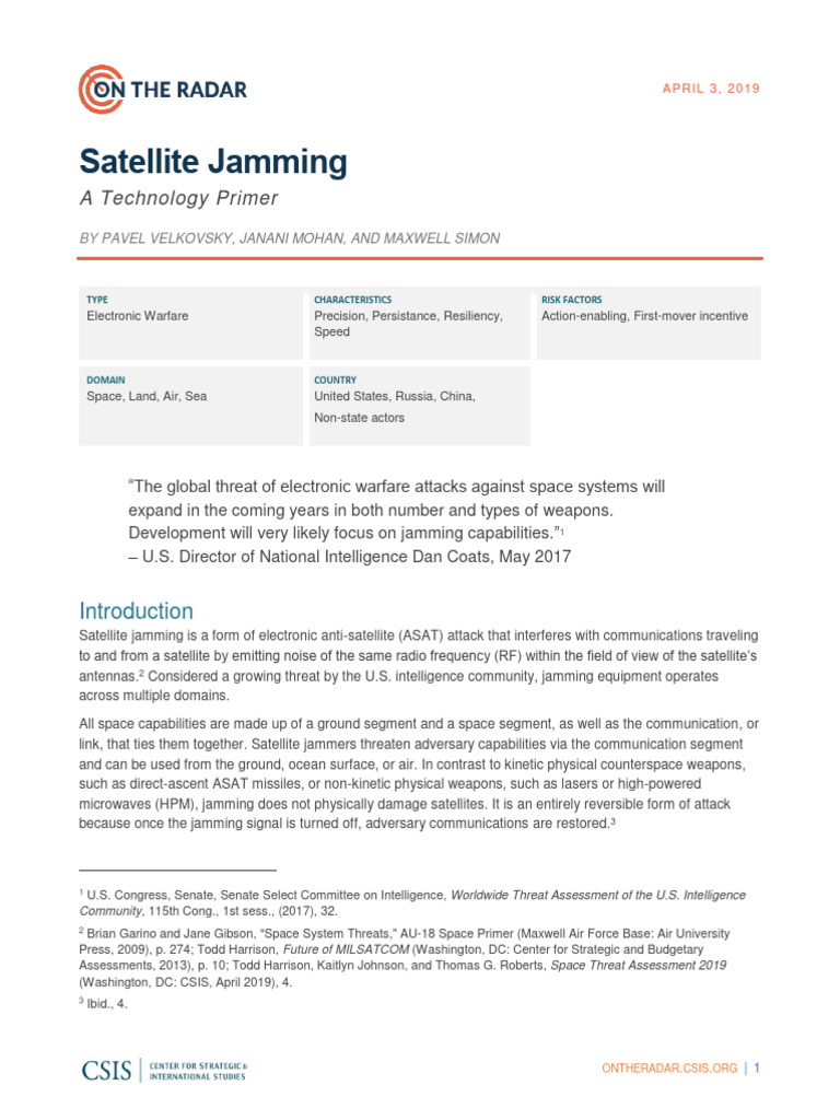 Satellite Jamming Primer | PDF | Center For Strategic And International ...