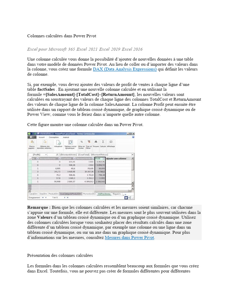 Colonnes calculées dans Power Pivot | PDF | Microsoft Excel | Informatique