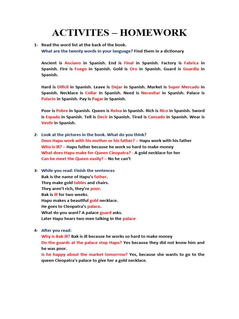 Activites Homework Ingles Clara Somma 2 - 1 Cic | PDF | Ancient Egypt