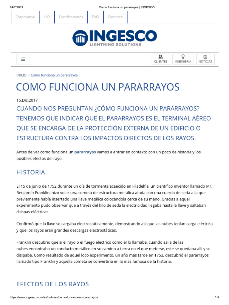 Como Funciona Un Pararrayos - INGESCO | PDF | Relámpago | Ciencias fisicas