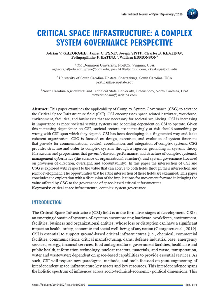 Critical Space Infrastructure (2023) | PDF | System | Governance