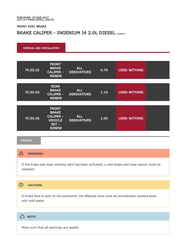 Jaguar F-Pace - How To Remote Brake Calipers | PDF | Brake | Vehicle Parts
