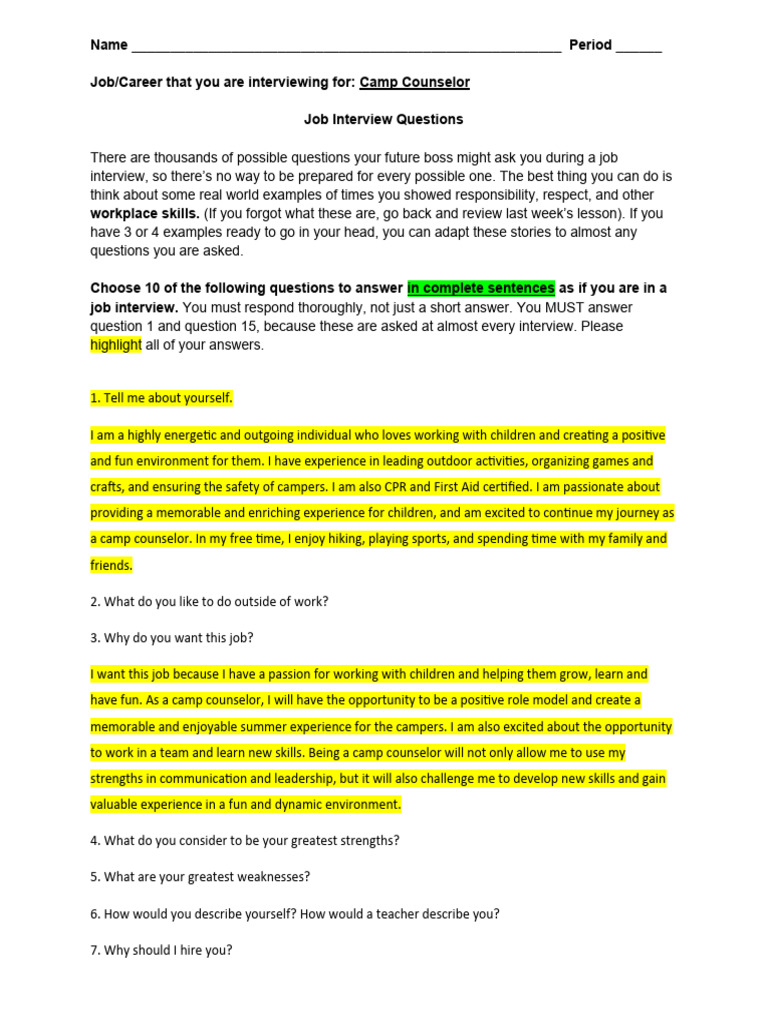 Job Interview Questions | PDF | Job Interview | Social Psychology