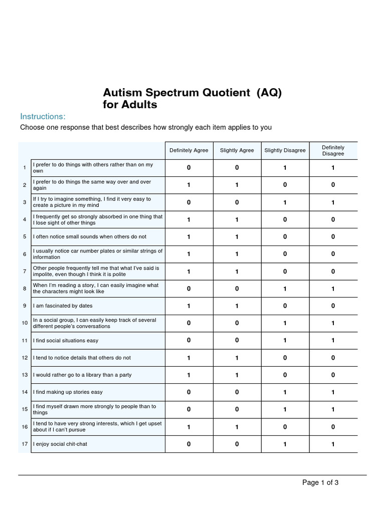 Autism Spectrum Quotient AQ | PDF | Asperger Syndrome | Human Communication