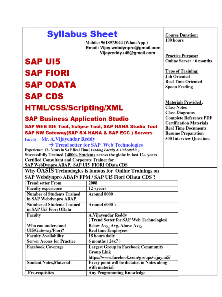 SAP Ui5 Fiori OData CDS Course Content PDF | PDF | Html Element | Html
