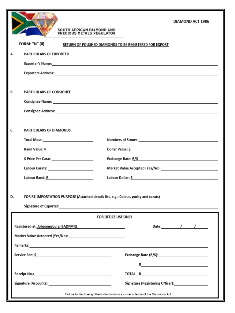 Export Registration for Polished Diamonds | PDF