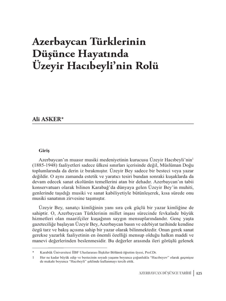 Ali Asker Azerbaycan Türklerinin Düşünce Hayatında Ü Hacıbeyli | PDF