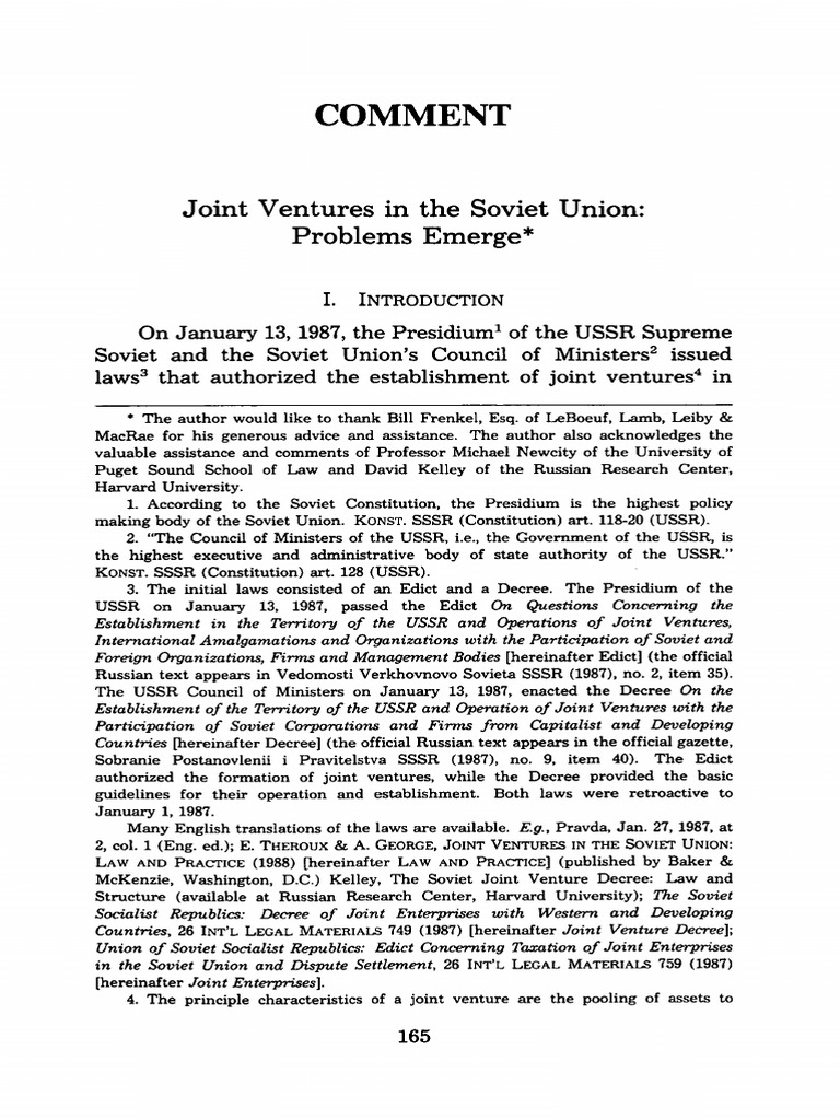 Joint Ventures in The Soviet Union - Problems Emerge | PDF | Soviet ...