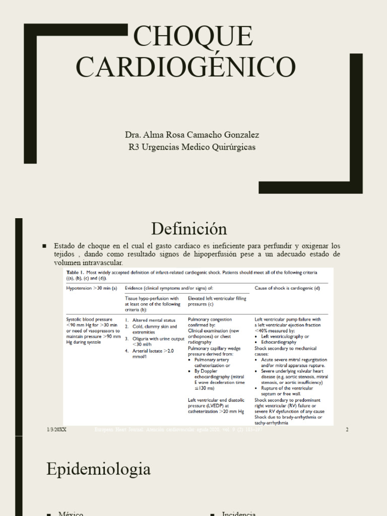 Choque Cardiogénico | PDF | Choque (circulatorio) | Sistema circulatorio