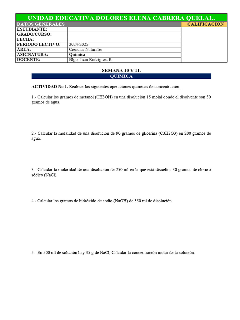 Quimica G 3 Bgu Semana 10 11 Pdf