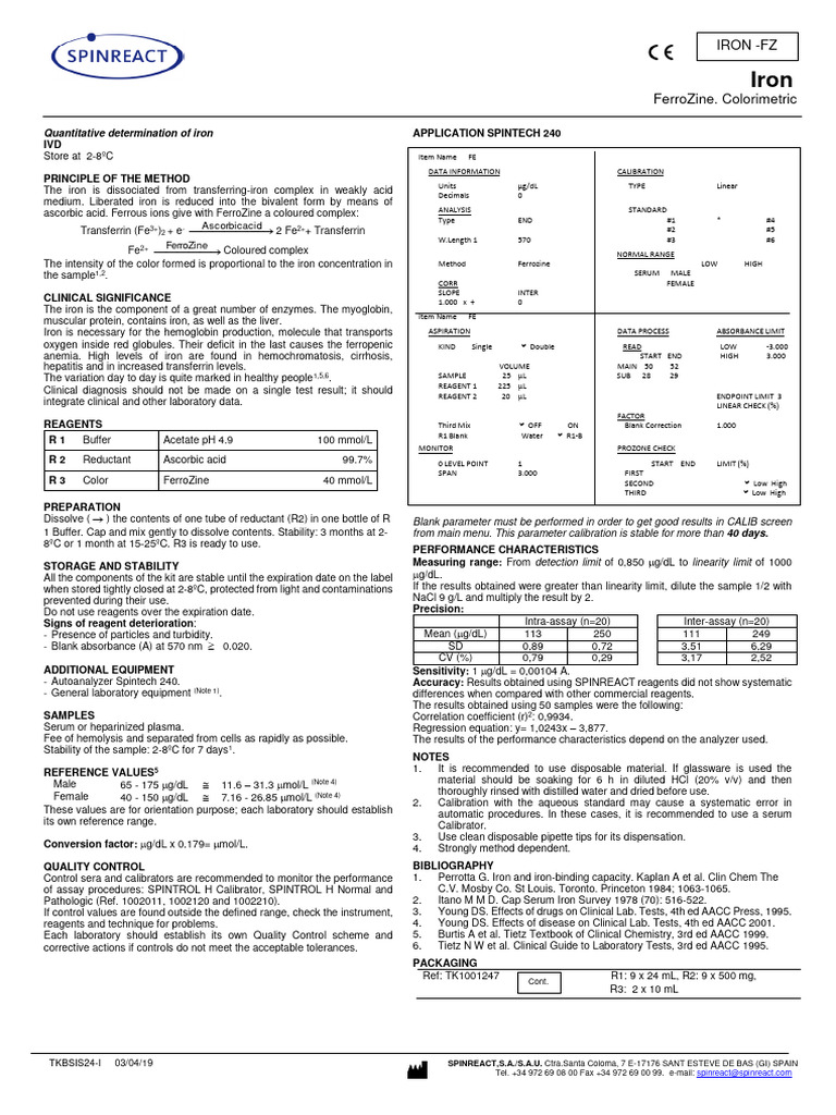 Iron Quantification Using FerroZine | PDF | Iron