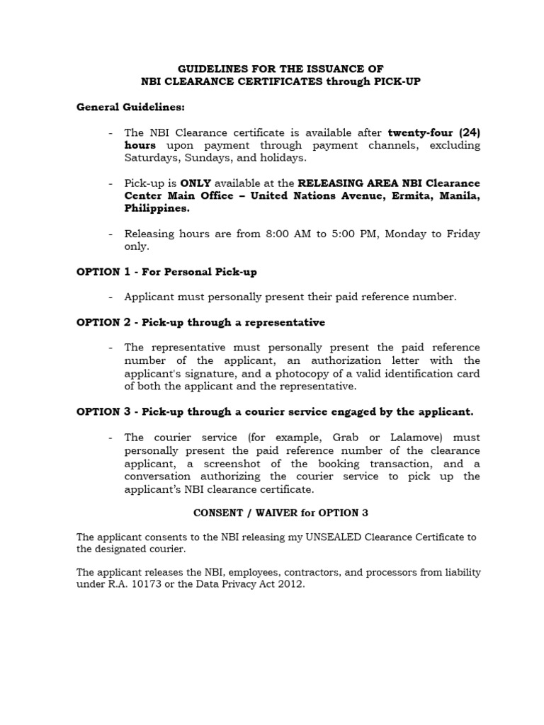 Nbi Pick Up Guidelines v3 | PDF