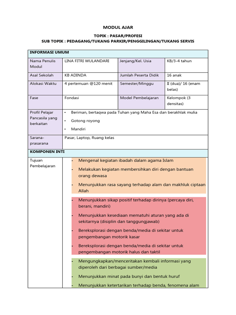 Modul Ajar Pasar-Profesi | PDF