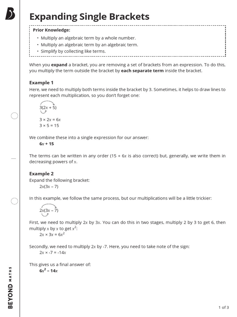 Expanding Single Brackets (Print) | PDF | Multiplication | Mathematics