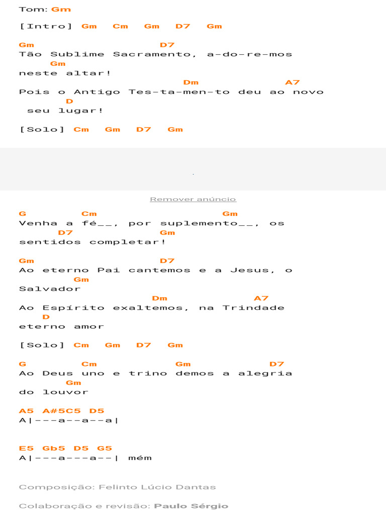 Tão Sublime (Tantun Ergo) - Ministério Alfa & Ômega - CIFRA CLUB | PDF