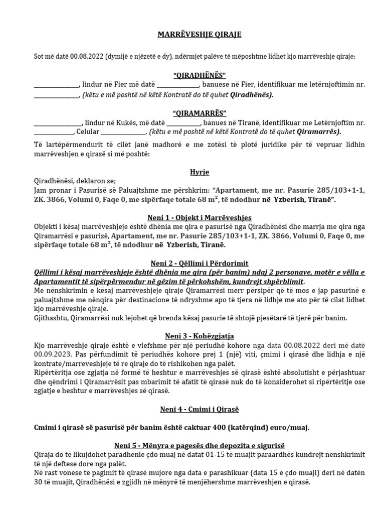 Kontrate Qiraje - Model | PDF