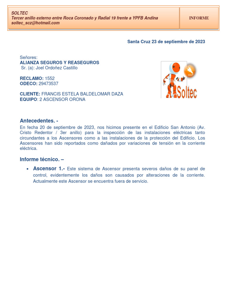 Punto 5 - INFORME TECNICO | PDF | Ascensor | Ingenieria Eléctrica