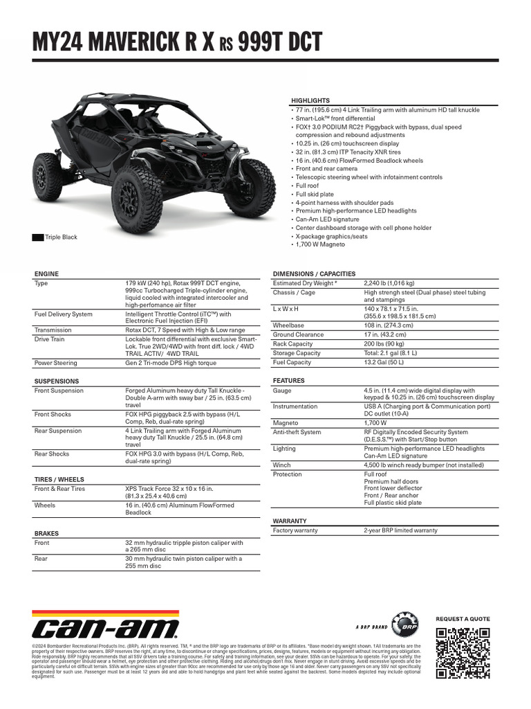 Orv SSV My24 Spec Mav R X RS 999 DCT NRMM Enemea HR | PDF | Four Wheel ...