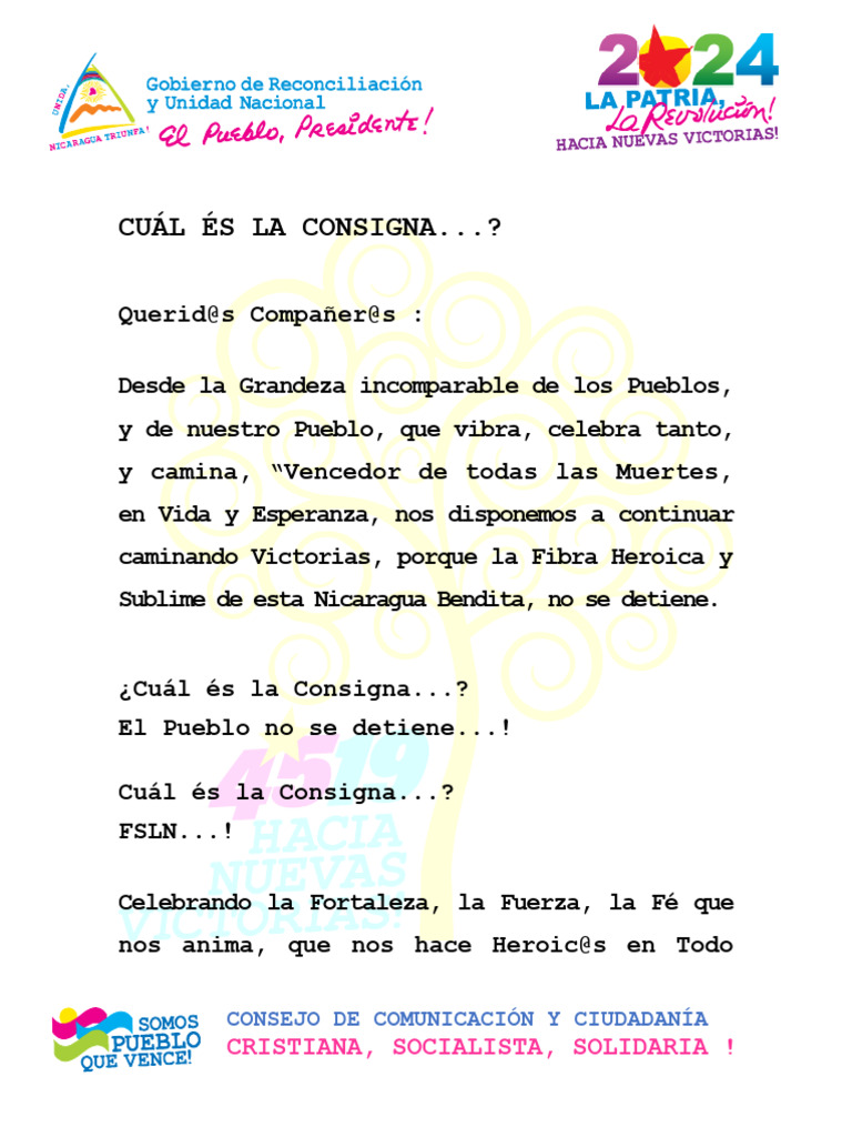 Circular - Cuál Es La Consigna... 11 Jul 2024 | PDF | Frente Sandinista ...