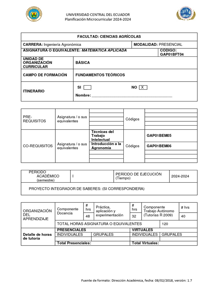 Silabo 24-24 Matemática Aplicada-Signed | PDF | Ecuaciones | Triángulo Silabo 24-24 Matemática Aplicada-Signed | PDF | Ecuaciones | Triángulo