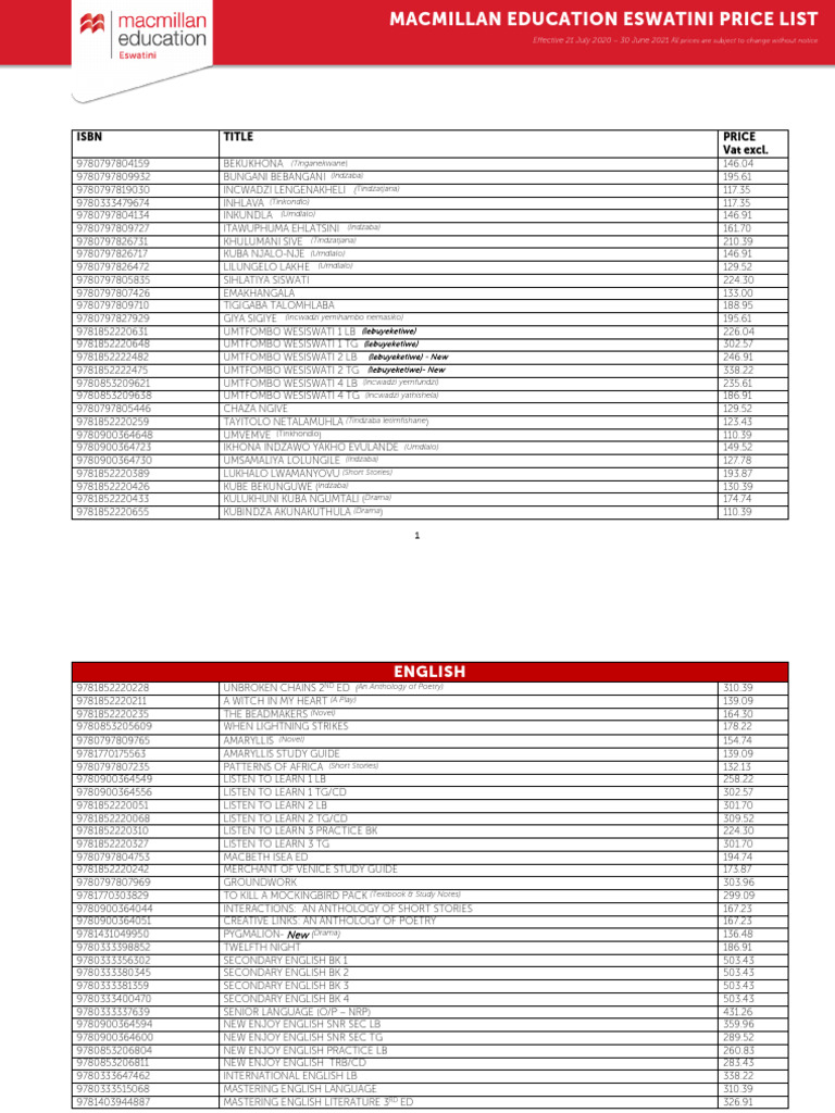 Macmillan Textbook Price List 2020-2021 | PDF | Learning | Behavior ...