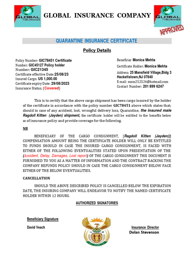 Monica Insurance Form | PDF | Insurance | Private Law