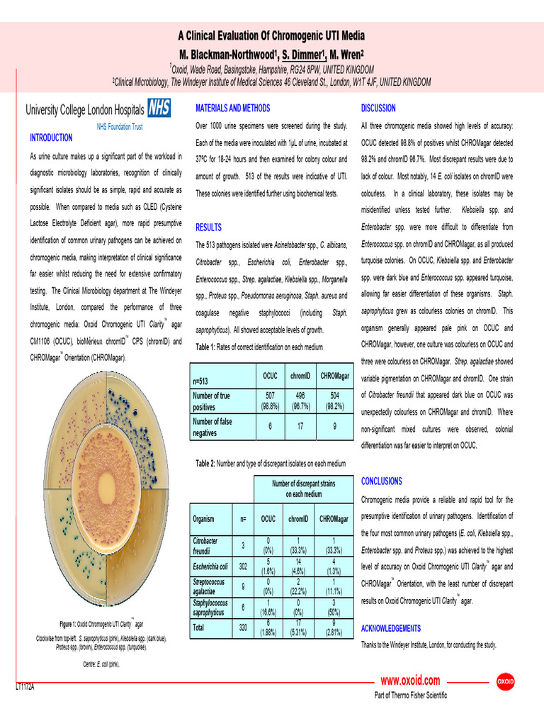 Poster - Brilliance UTI Clarity PO5159A IBMS 2007 | PDF | Urinary Tract Infection | Staphylococcus
