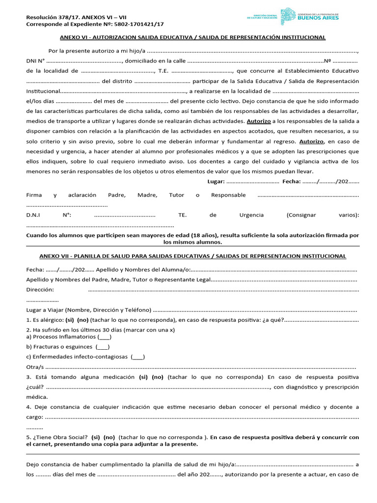 Anexo VI y VII. AutorizaciÃ N y Ficha de Salud. | PDF | Juegos y actividades