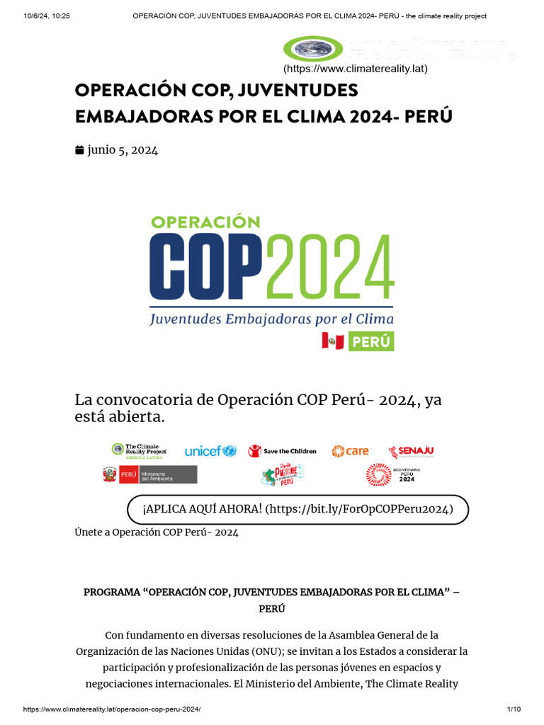 Operación COP 2024 - Perú - Bases | PDF | Convención Marco de las ...