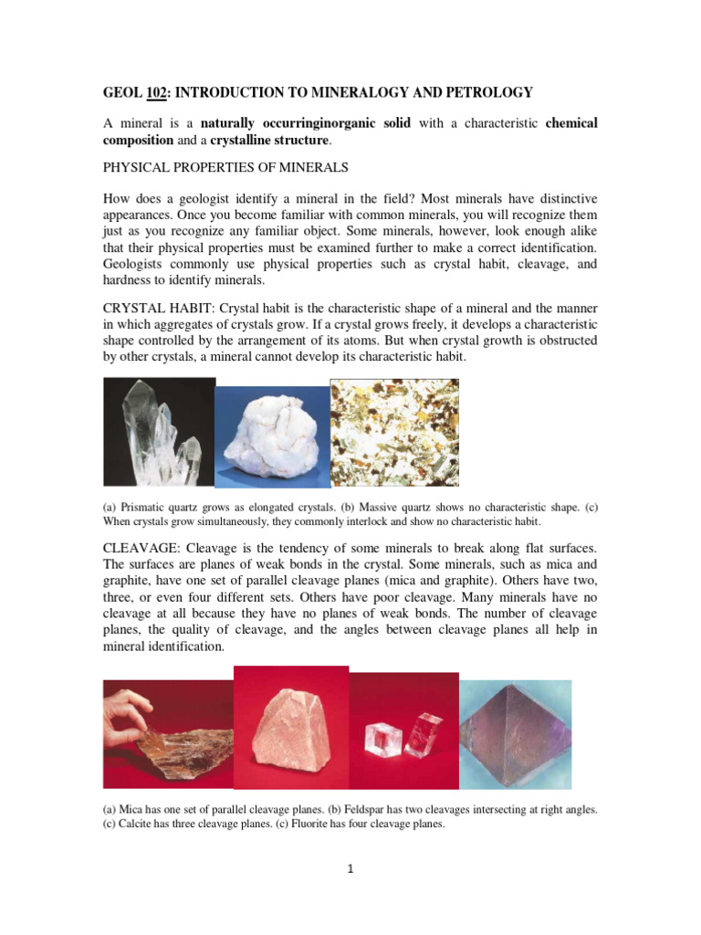 Abu Geol 102 M A Kana Introduction To Mineralogy and Petrology | PDF | Rock (Geology) | Minerals