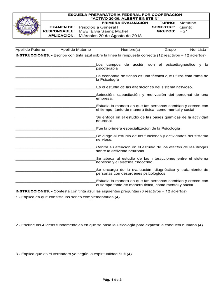 1era Etapa HS1 | PDF | Sicología | Mente