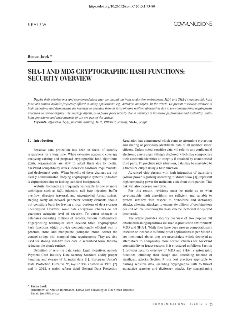 SHA-1 and MD5 Cryptographic Hash Functions Securit | PDF | Cryptography | Security