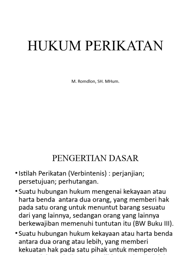 Hukum Perikatan: Dasar dan Unsur | PDF