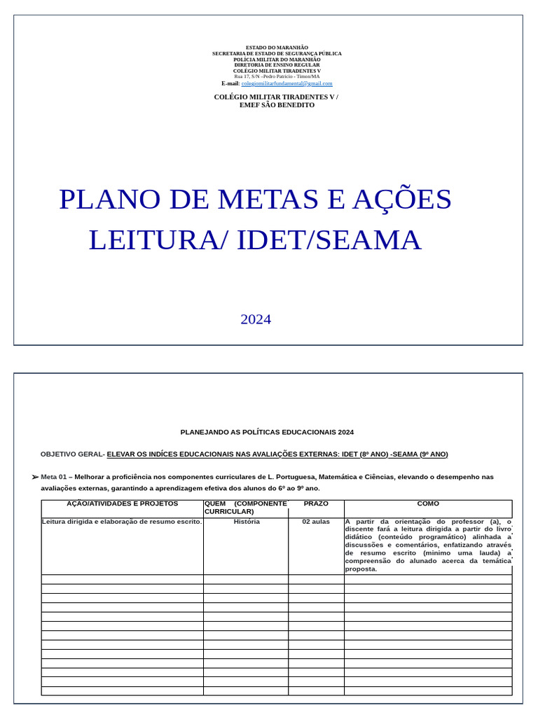 Plano de Meta Idet - Seama. Leitura | PDF