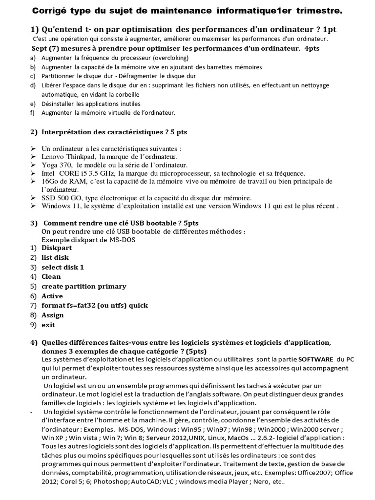 Corrigé de Maintenance Informatique | PDF | Logiciel système | Logiciel