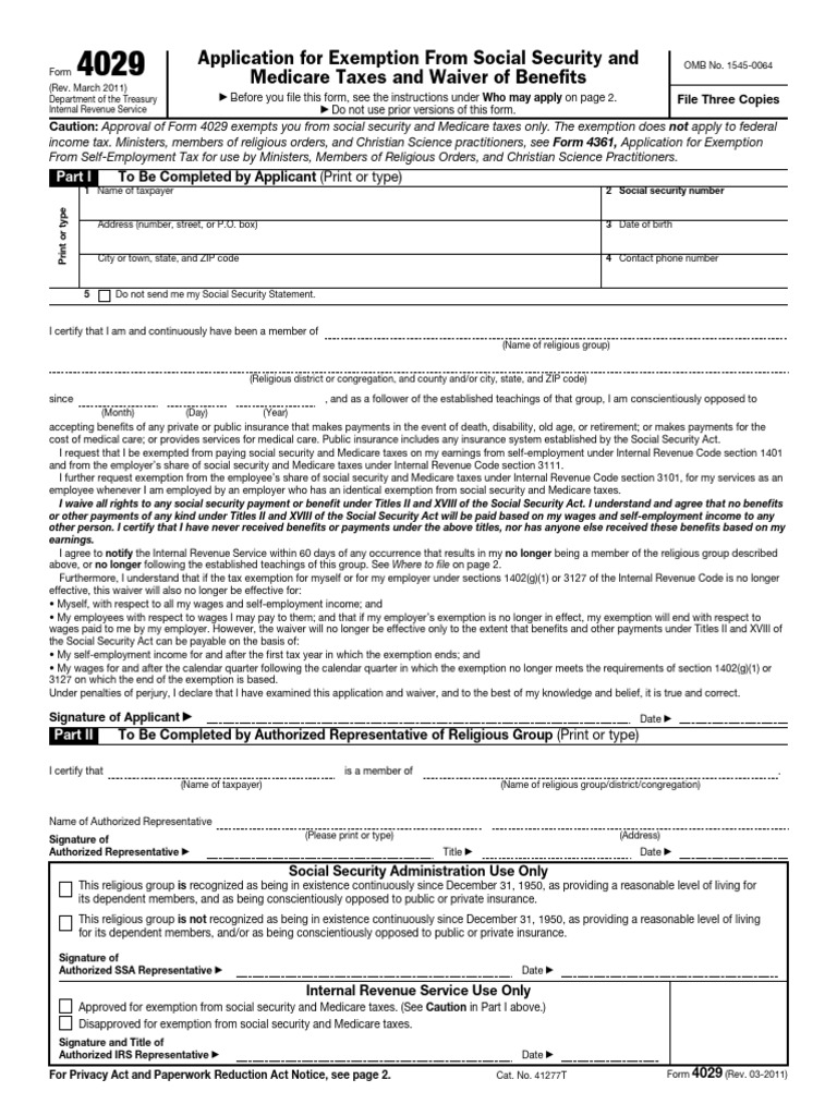 Application For Exemption From Social Security and Medicare Taxes and ...