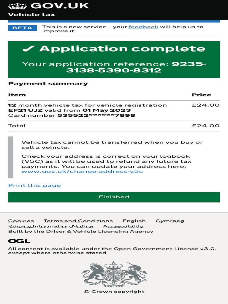 Application Complete - Taxing A Vehicle - GOV - Uk | PDF | Finance ...
