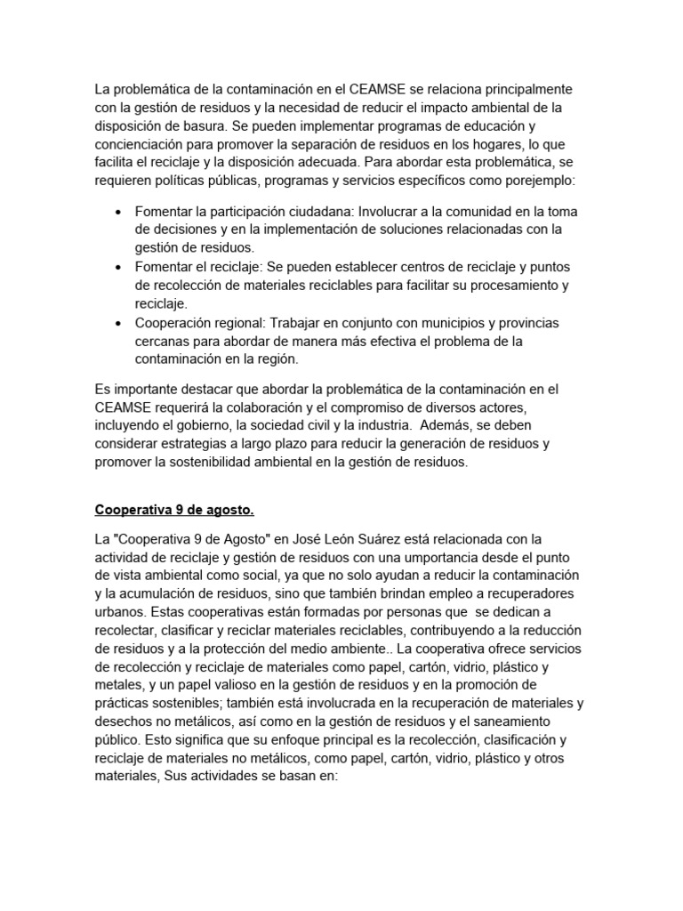 Ccoperativa Ceamse | PDF | Residuos | Reciclaje