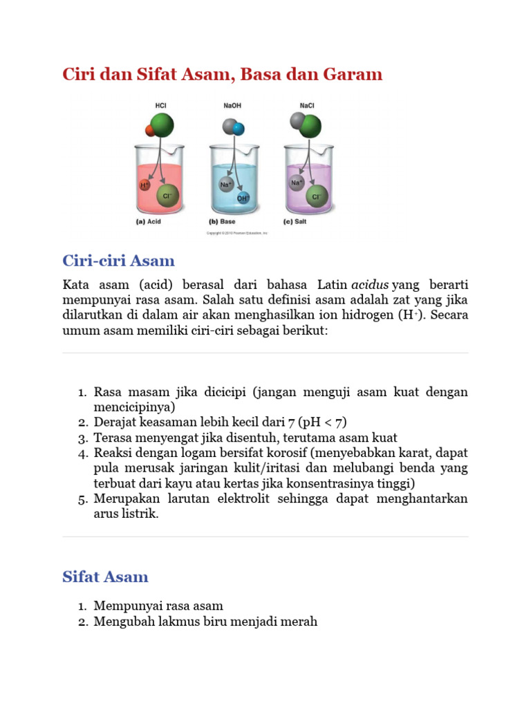 Ciri dan Sifat Asam, Basa, Garam | PDF