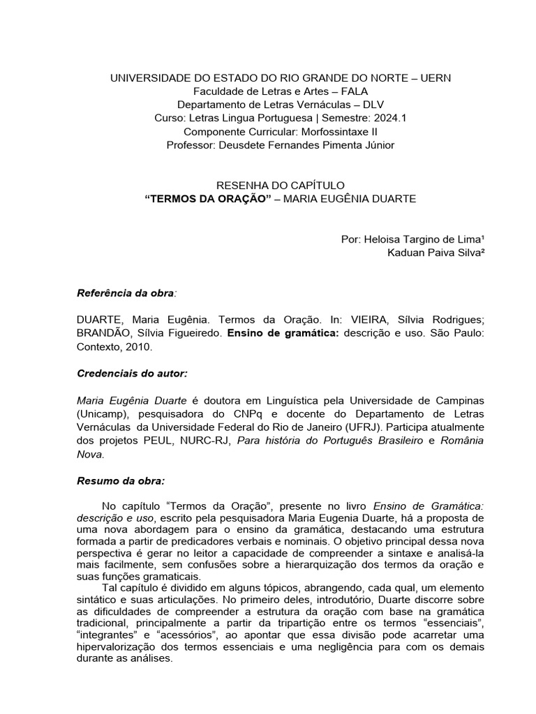 RESENHA - MORFO II | PDF | Gramática | Assunto (gramática)