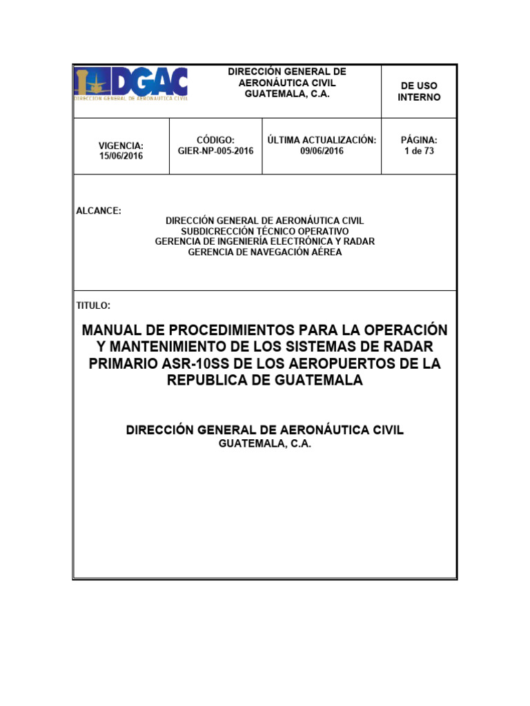 Manual de Procedimientos para La Operacion y Mantenimiento Del Sistema de Radar Primario Asr ...