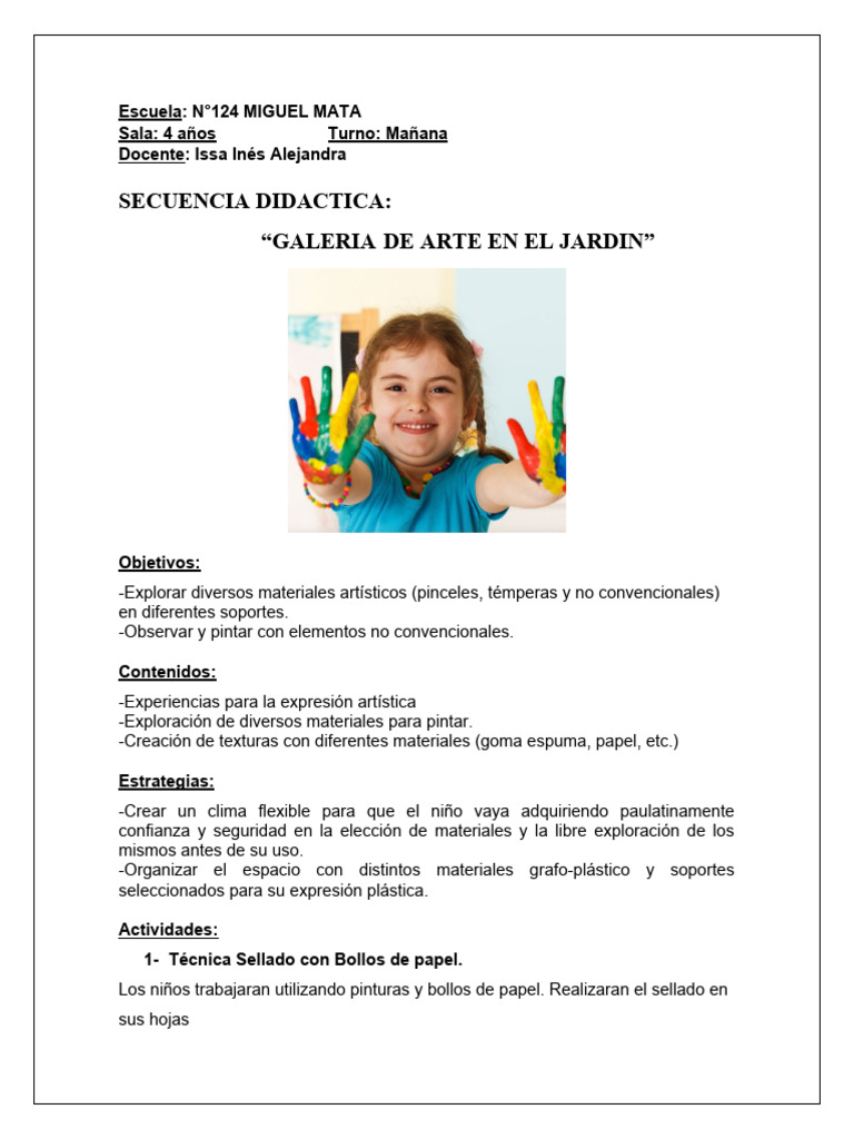 Secuencia Didactica Galeria de Arte en El Jardin | PDF | Pinturas | Papel